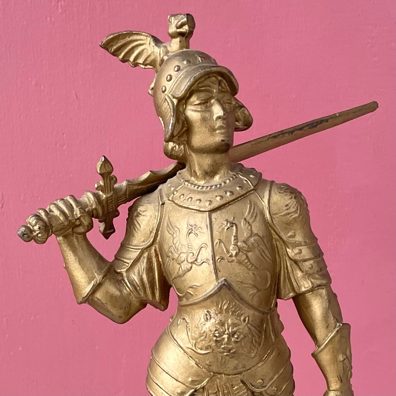 Medieval Revival | Victorian Spelter Knight – Roses & Rue Antiques